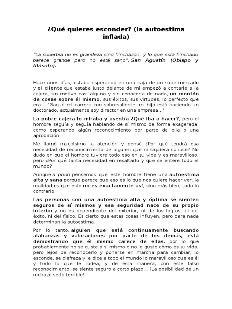 Qué Quieres Esconder (La Autoestima Inflada) | PDF | Autoestima | Sicología
