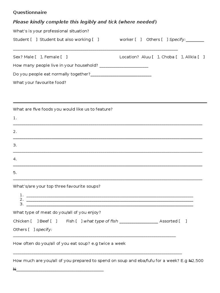 Dining Preferences and Willingness to Use a Soup Delivery Service ...