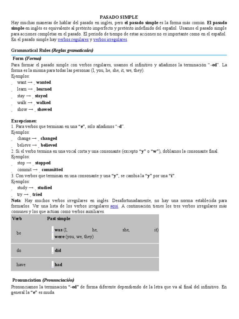 Pasado Simple Y Presente Simple En Ingles Pdf Verbo Morfología
