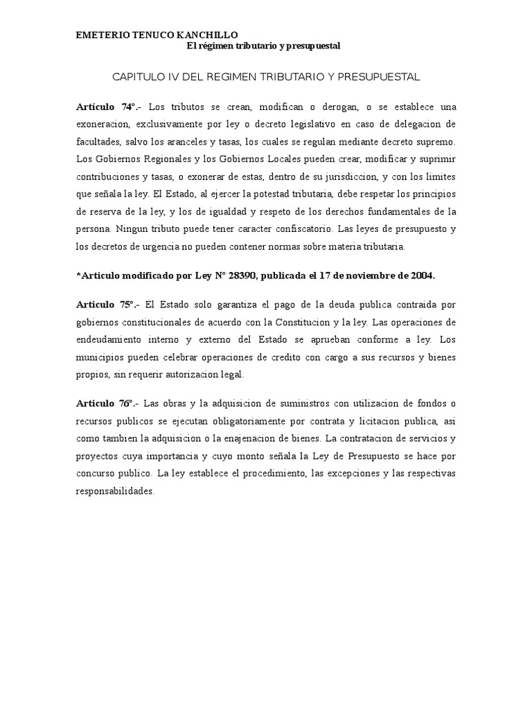 Capitulo IV Del Regimen Tributario y Presupuestal | PDF | Presupuesto | Deuda