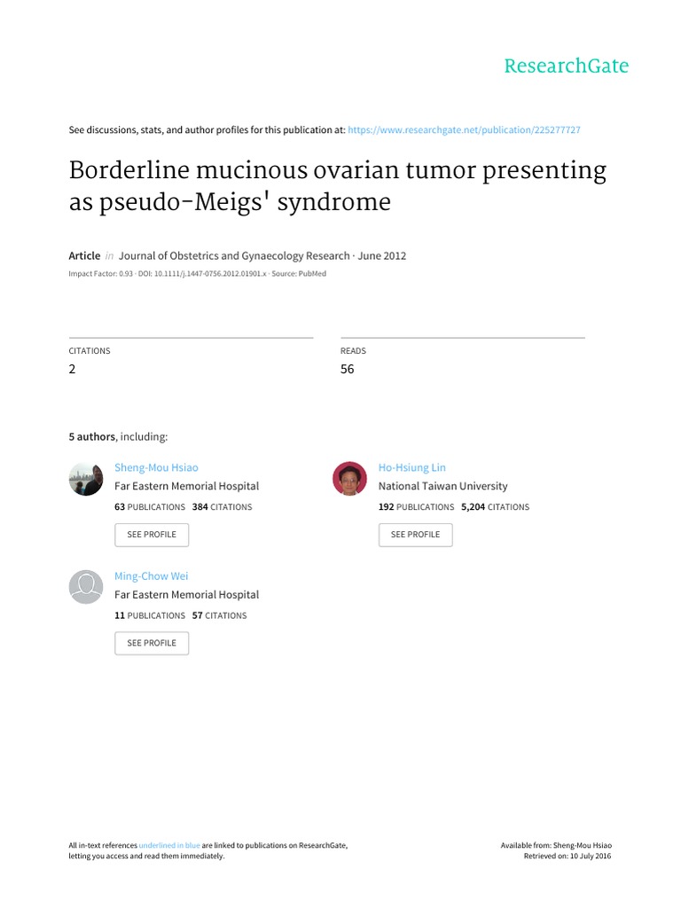 Borderline Mucinous Ovarian Tumor Presenting As Pseudo Meigs Syndrome ...