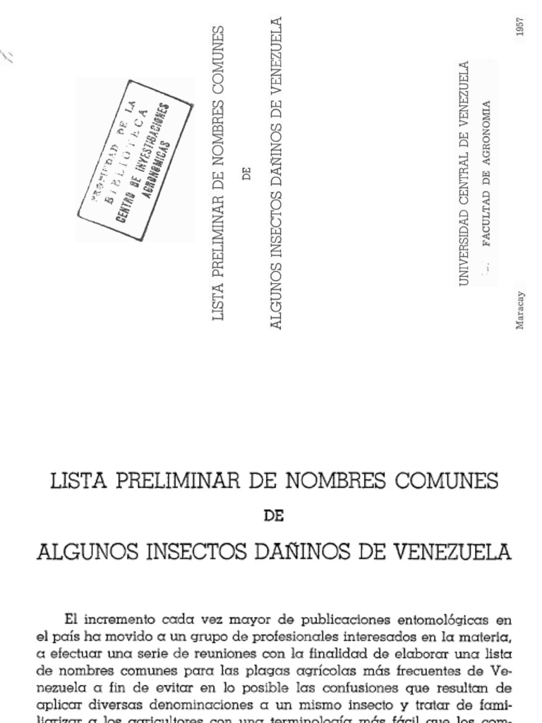 37 Lista de Insectos | PDF | Venezuela | Agronomía