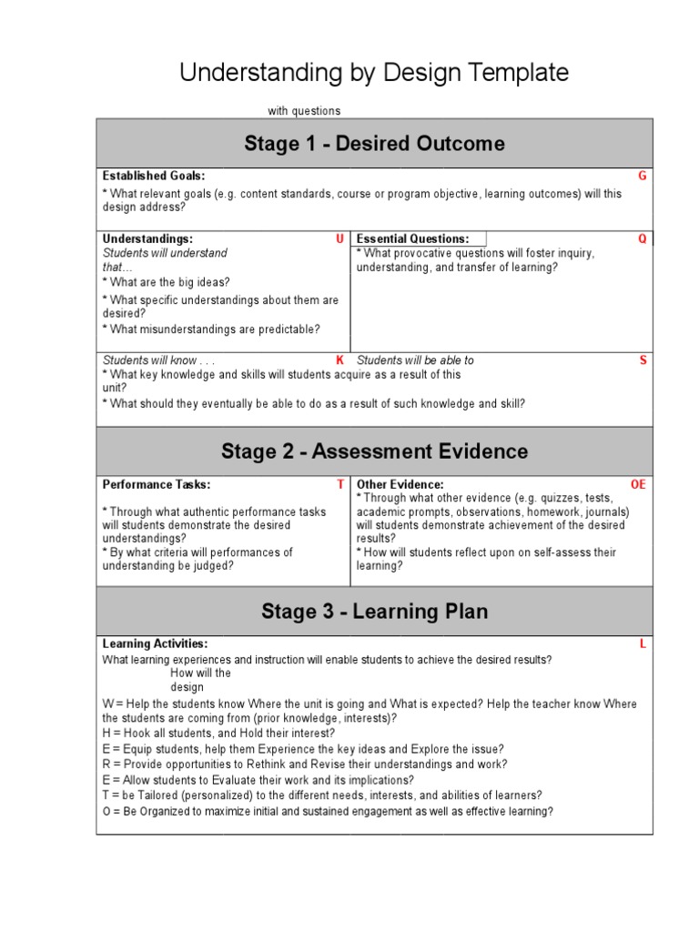 UBD Lesson Plan Template | PDF | Career & Growth