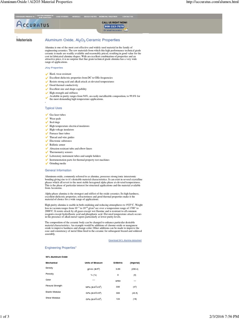 Aluminum Oxide - Al2O3 Material Properties | PDF | Aluminium Oxide ...