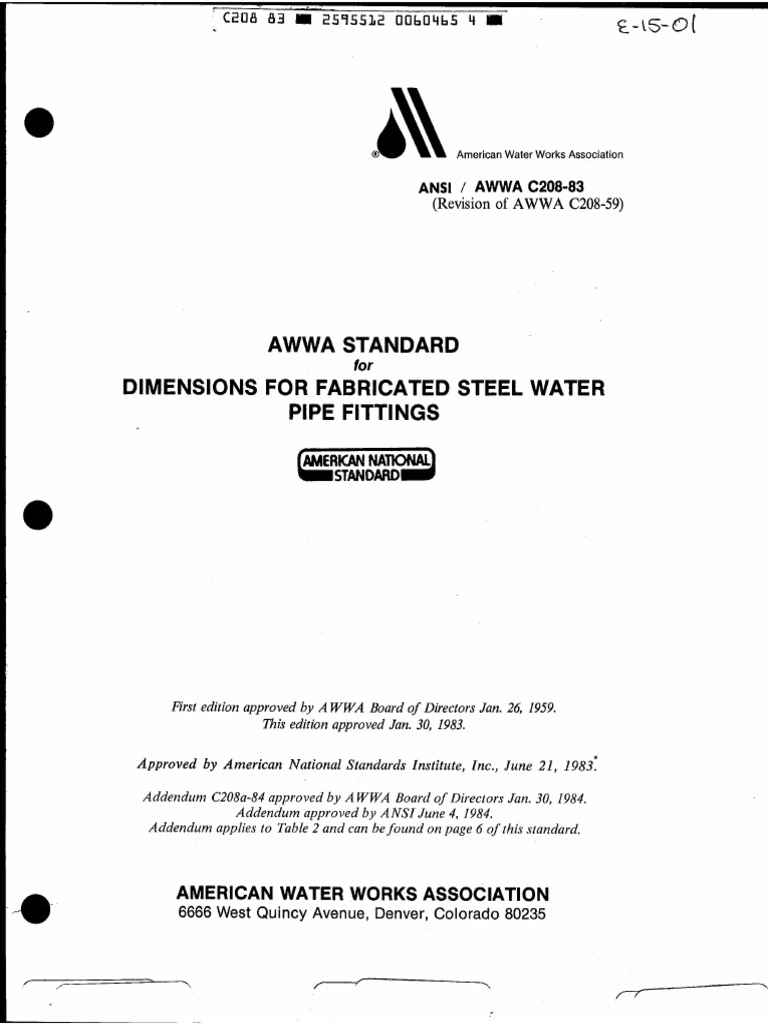 AWWA C208 - 83 - Dimensions For Fabricated Steel Water Pipe Fittings | PDF