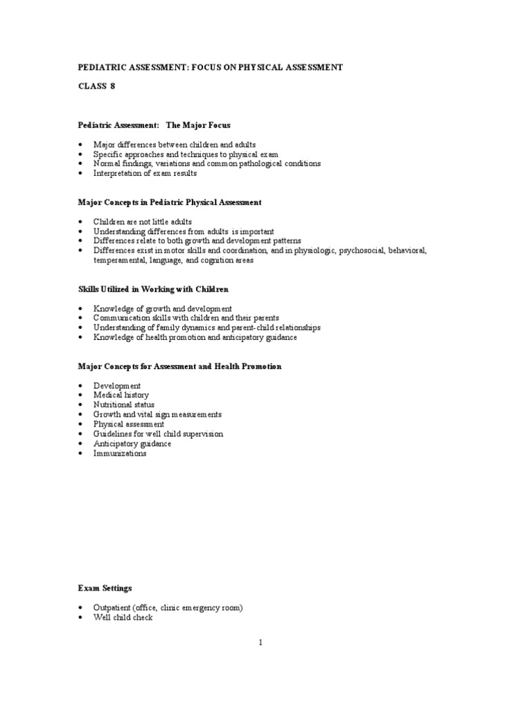 Pediatric Physical Assessment Overview | PDF | Diseases And Disorders ...