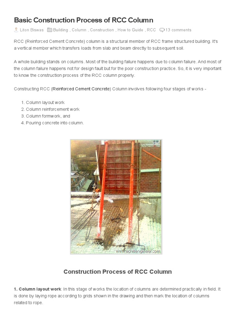 RCC Column Construction Process Guide | PDF | Column | Reinforced Concrete