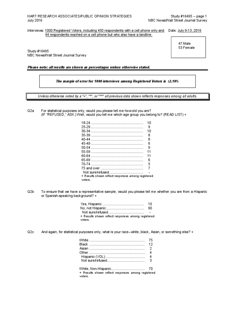 NBC/Wall Street Journal National Poll | PDF | Politics