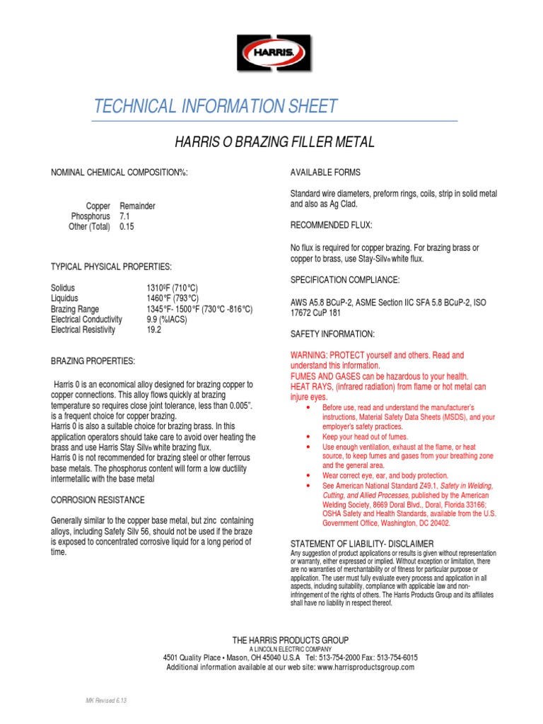 Harris 0 Spec | PDF | Brass | Metals