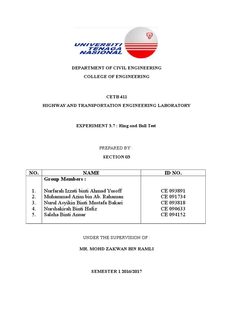 Lab Report Ring and Ball, Skid Test | PDF | Industries | Building ...