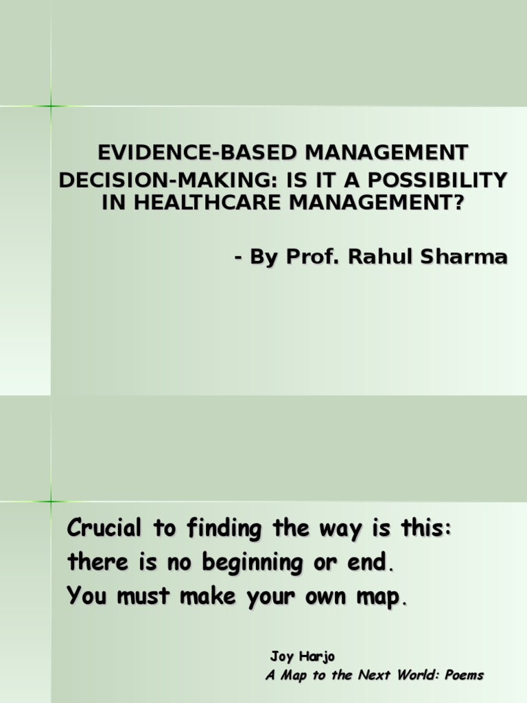 Evidence-Based Management Decision-Making: Is It A Possibility in ...
