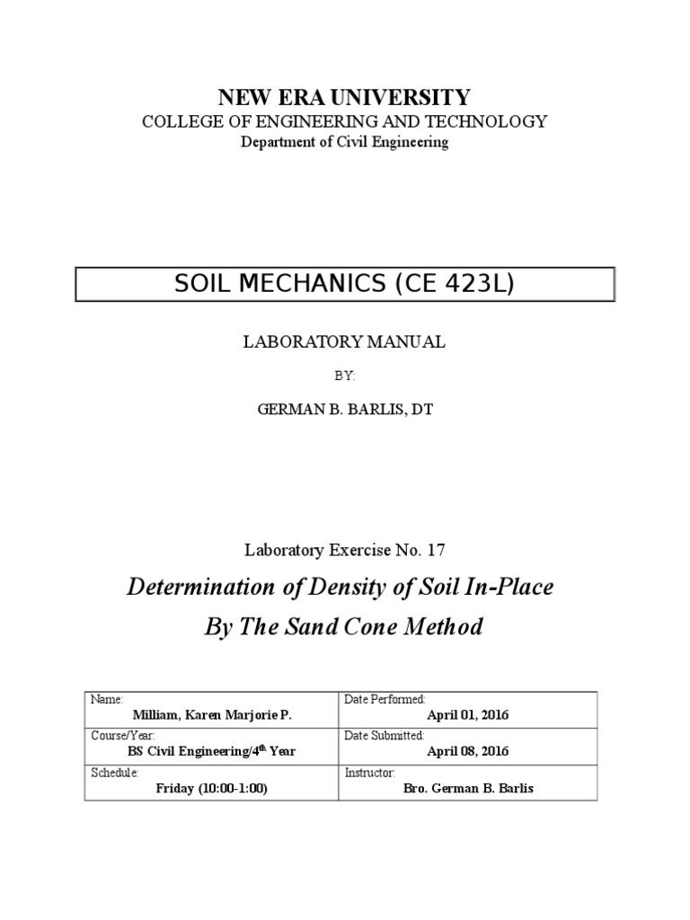 Lab 17 Soil Mechanics Laboratory Report | PDF | Density | Soil Mechanics