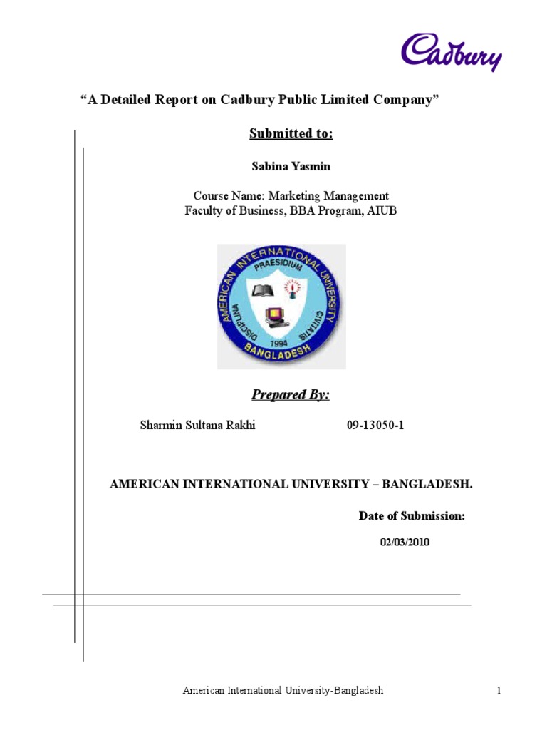 A Detailed Report On Cadbury Public Limited Company | PDF | Chocolate ...