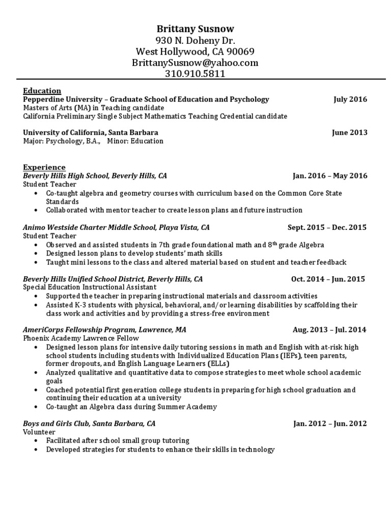 Susnow Brittany Resume | PDF