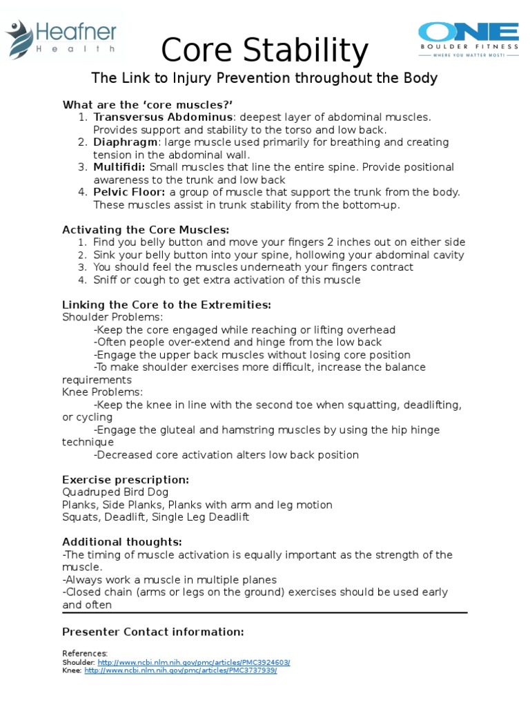 Obf Handout For Core Stability | PDF | Abdomen | Human Anatomy