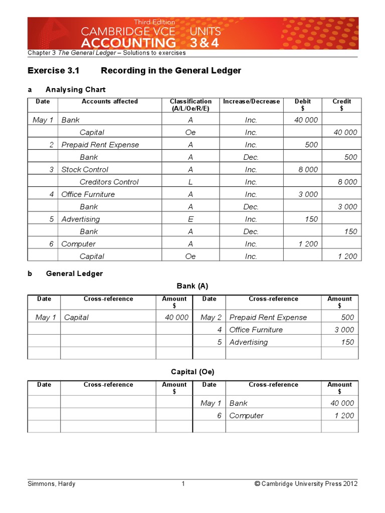Acc34 ch3 Exercisesolutions | PDF | Debits And Credits | Financial Accounting