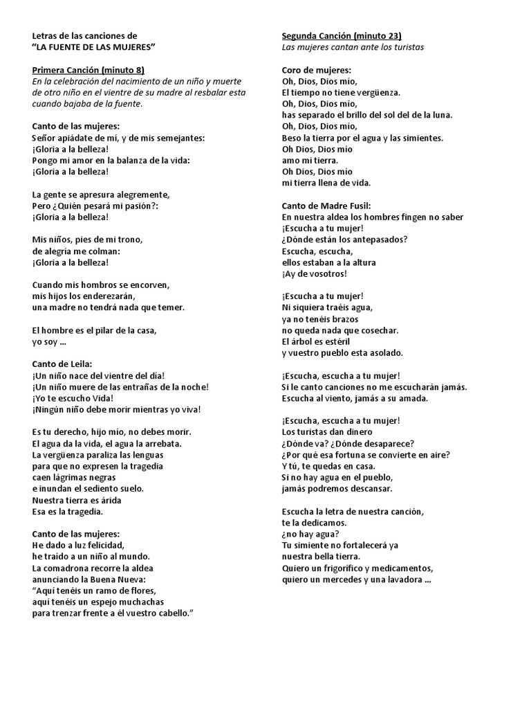 Canciones Traducidas de La Fuente de Las Mujeres