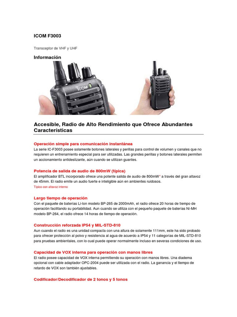 Icom f3003 | PDF | Radio | Altoparlante
