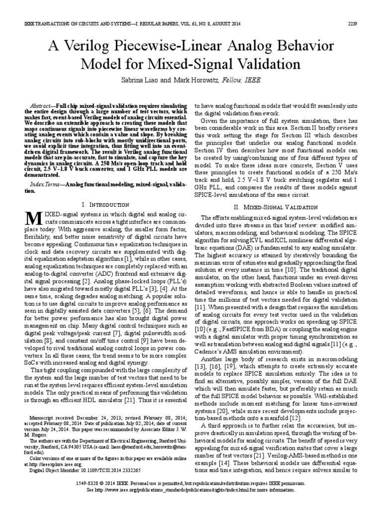 A Verilog Piecewise-Linear Analog Behavior Model For Mixed-Signal Validation | PDF | Signal ...