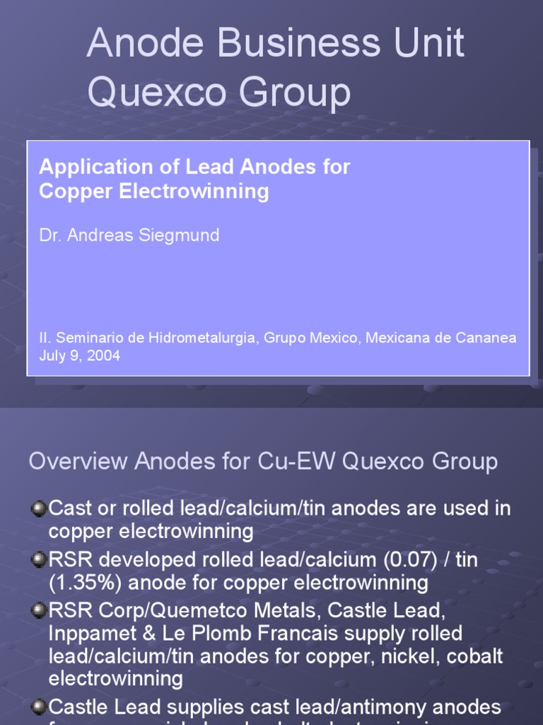 Application of Lead Anodes for Copper Electrowinning | PDF | Lead ...