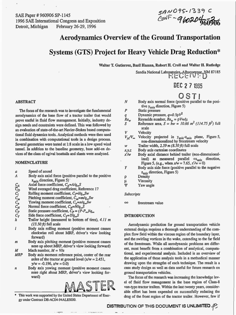 Aerodynamics Overview of The Ground Transportation Systems (GTS ...