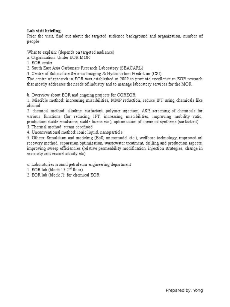Lab Visit Guide | PDF | Rheology | Ct Scan