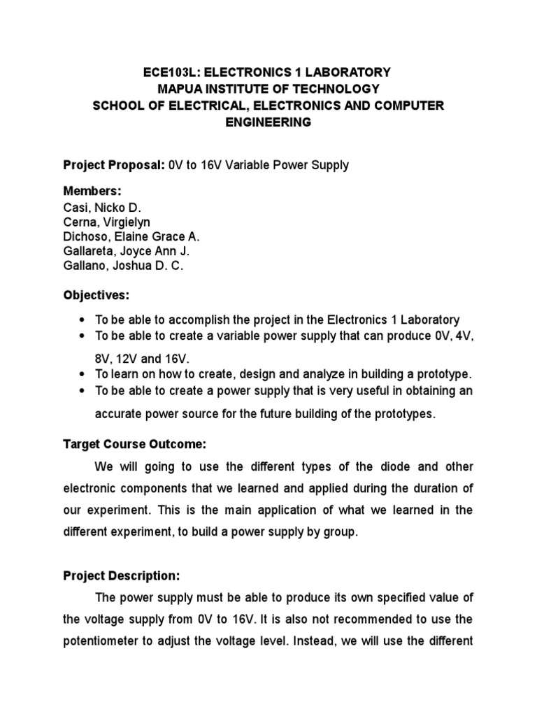 Variable Power Supply Project Proposal | PDF