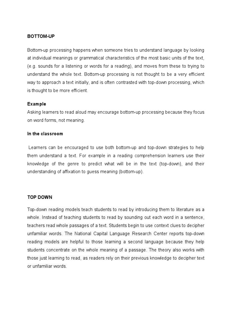 Bottom Up | PDF | Top Down And Bottom Up Design | Reading Comprehension