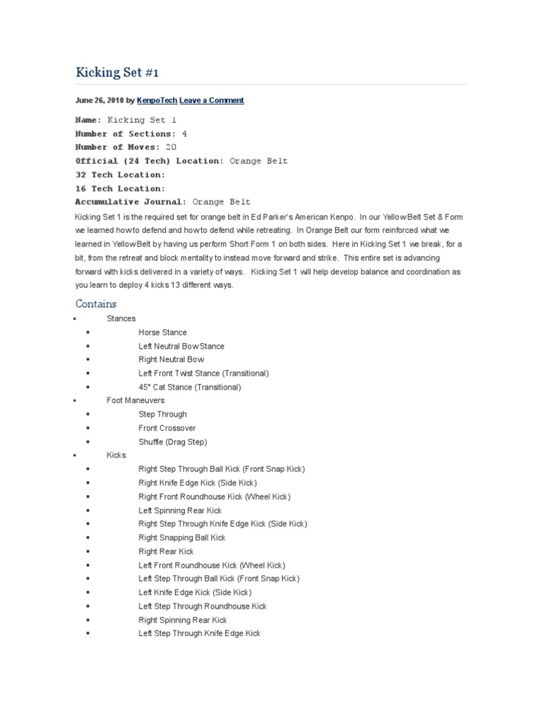 Kicking Set 1 | PDF | Combat Sports | Individual Sports
