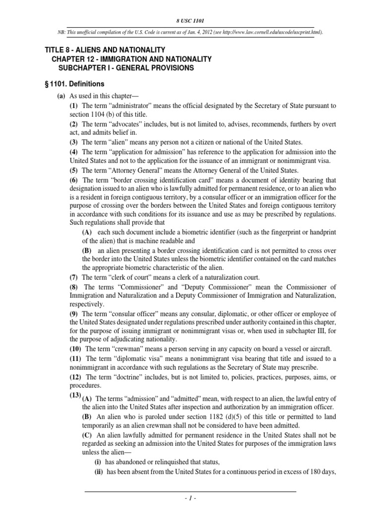 8 U.S. Code 1101a 23 Naturalization - 1101 | PDF | Panama Canal Zone ...