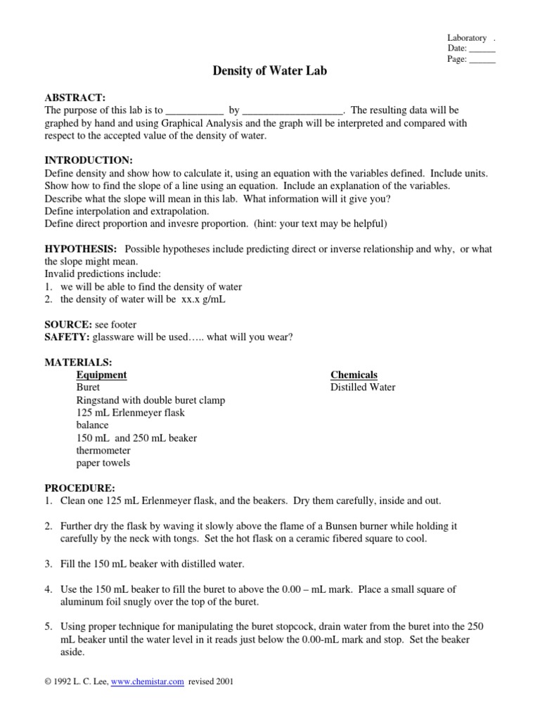 Density of Water Lab: Abstract | PDF | Line (Geometry) | Hypothesis