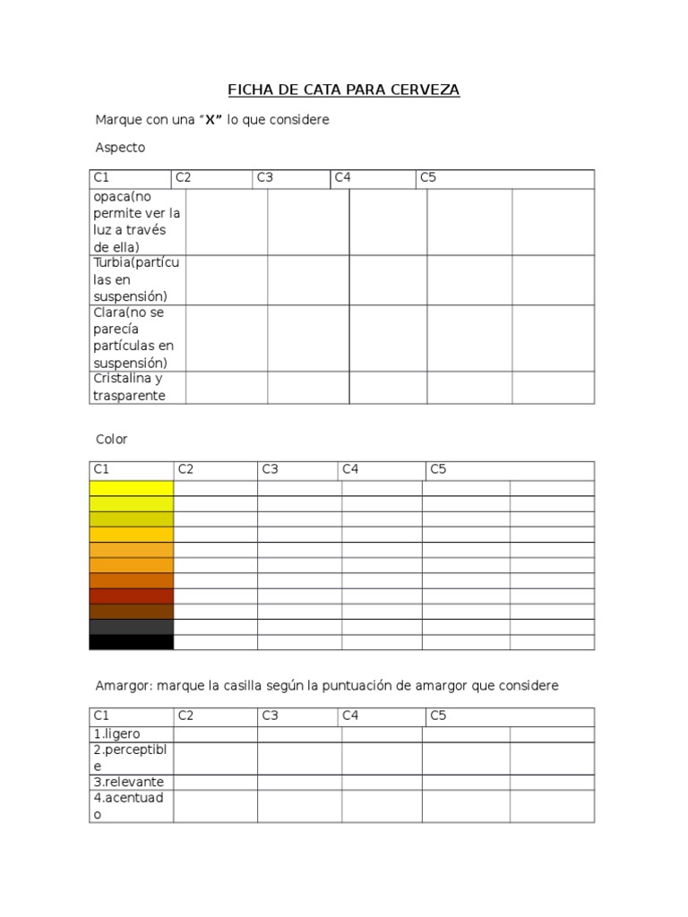 Ficha de Cata Para Cerveza