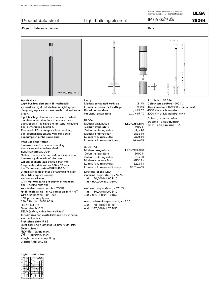 BEGA Lighting Pole 88064 | PDF | Incandescent Light Bulb | Electrical ...