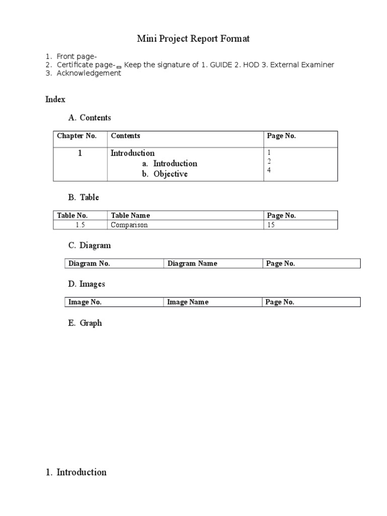 Mini Project Report Format: Index A. Contents | PDF