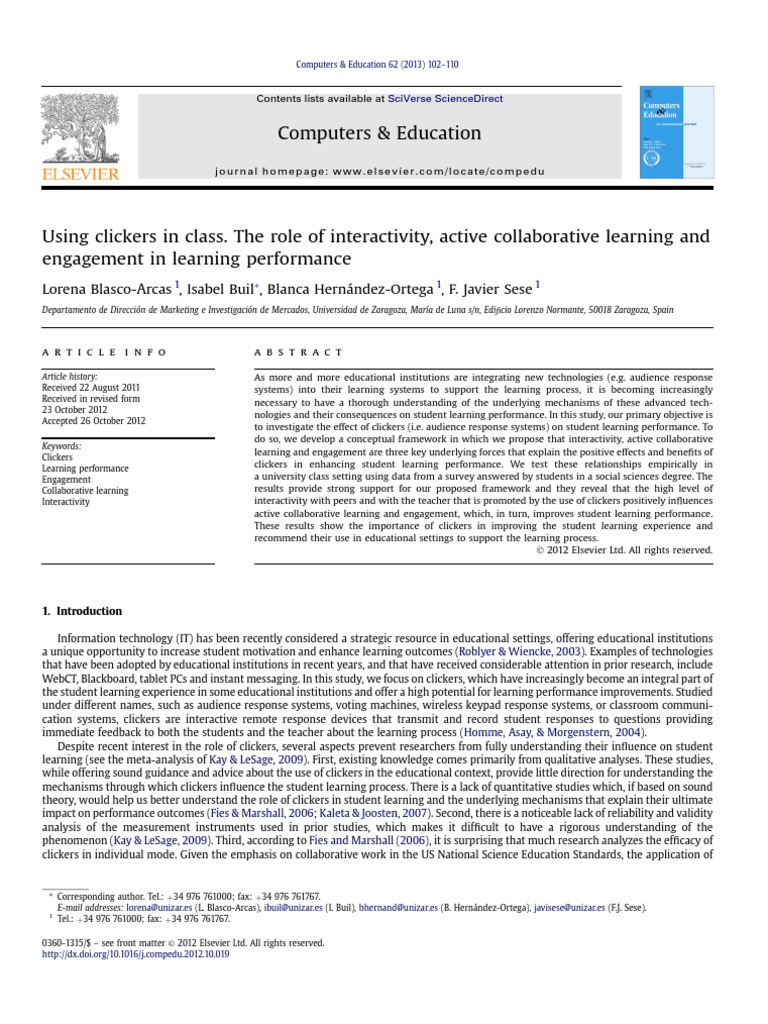 Using Clickers in Class. The Role of Interactivity, Active Collaborative Learning and Engagement ...