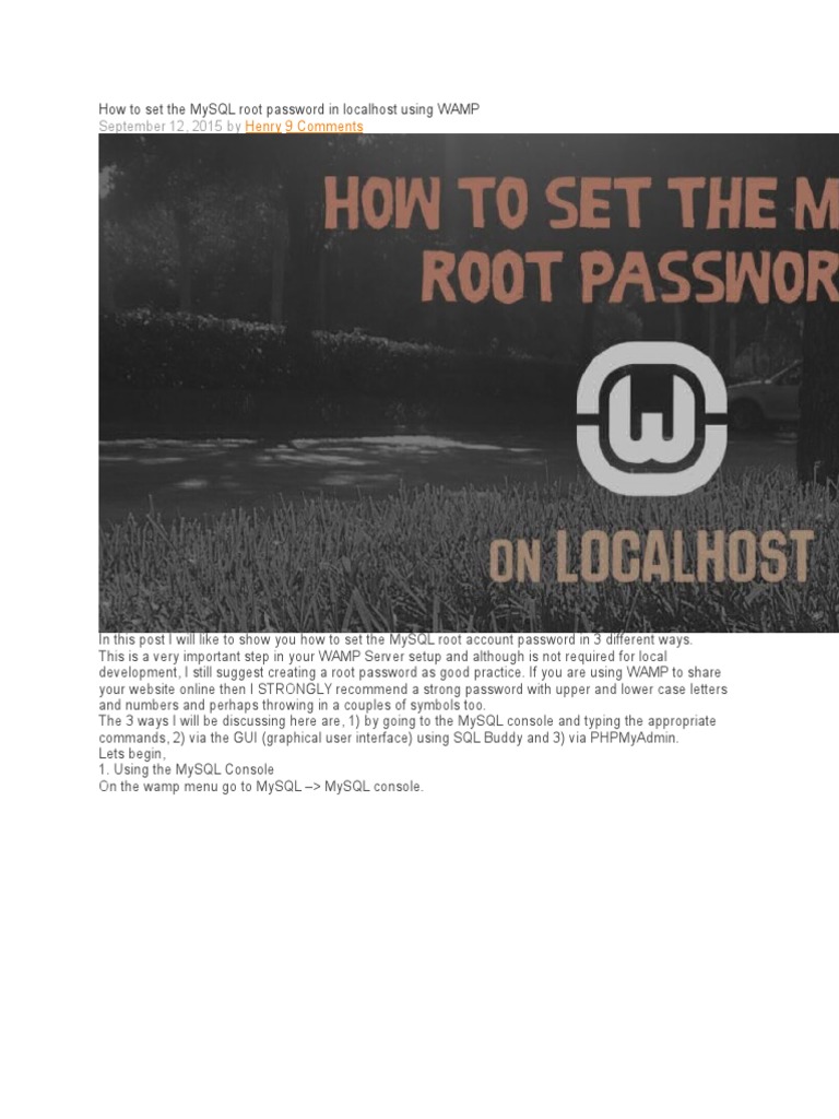 How To Set The MySQL Root Password in Localhost Using WAMP | PDF ...