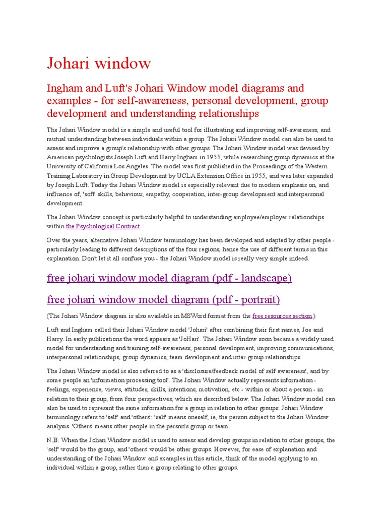 Johari Window | PDF | Self Actualization | Emotions