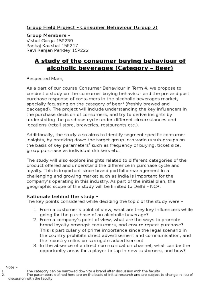 Consumer Behaviour - Field Project Proposal (Group 2) | PDF | Behavior ...