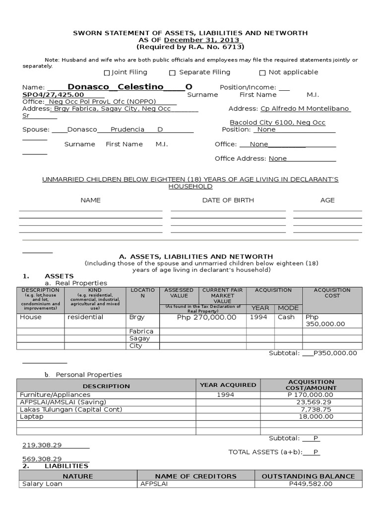 Saln Form 2012 New | Download Free PDF | Real Property | Business