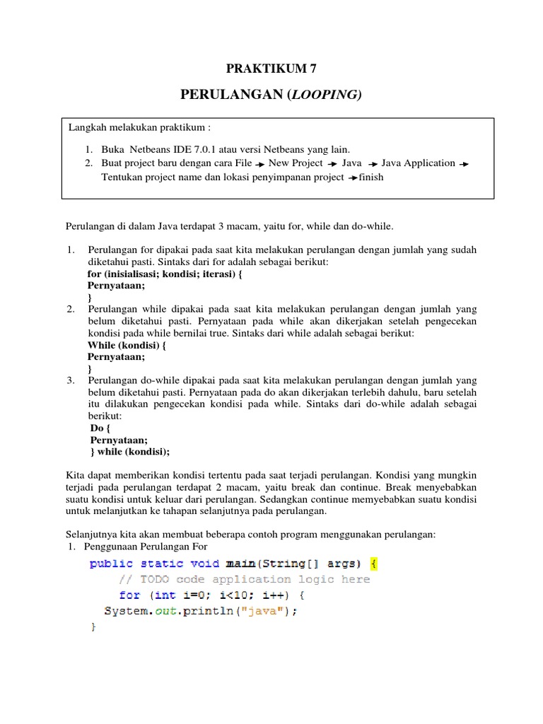 Modul Praktikum 7: Looping Pada Java | PDF
