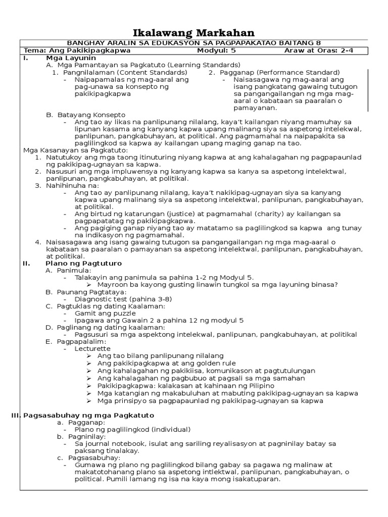 Banghay Aralin Sa Esp G8 | PDF