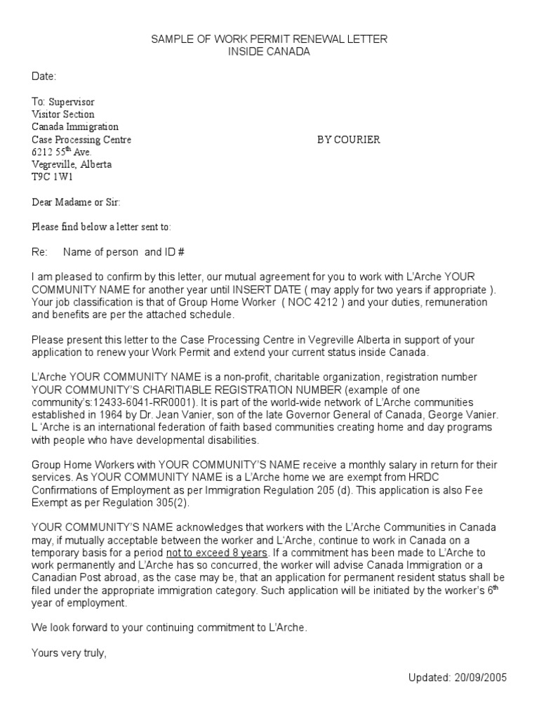 Sample Work Permit Renewal Letter Sept 04 | PDF