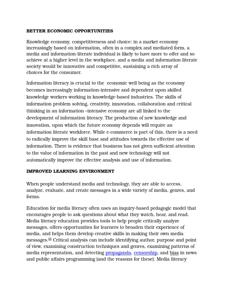 Better Economic Opportunities | PDF | Literacy | Information Literacy