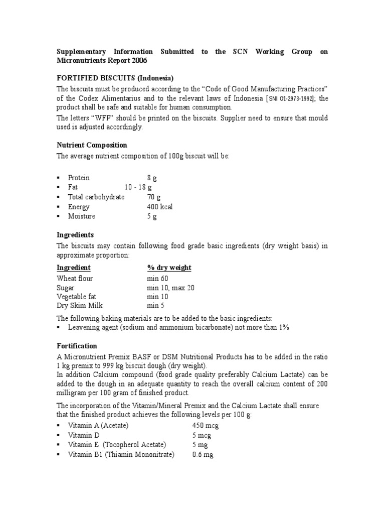 WFP (Indonesia) Fortified Biscuits | PDF | Packaging And Labeling ...