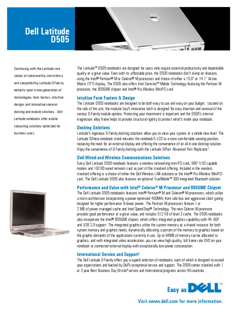 Dell Latitude D505: Intuitive Form Factors & Design | Download Free PDF | Laptop | Computer ...