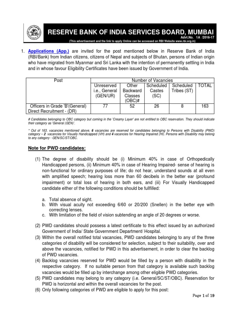 Notification RBI Officers in Grade B Posts | Identity Document | Image ...