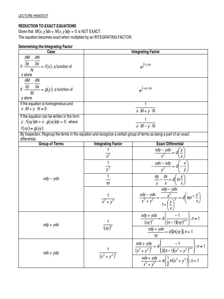 Handout - Reduction To Exact Equations | PDF