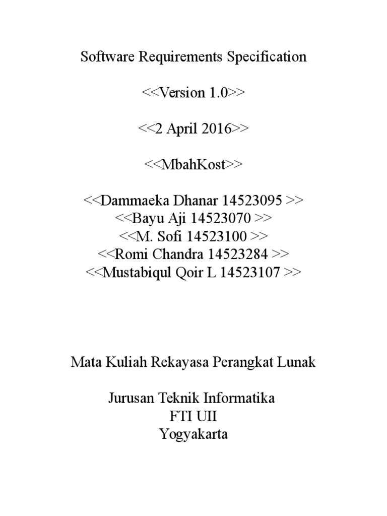 MbahKost Software Requirements Spec | PDF | Business | Technology ...