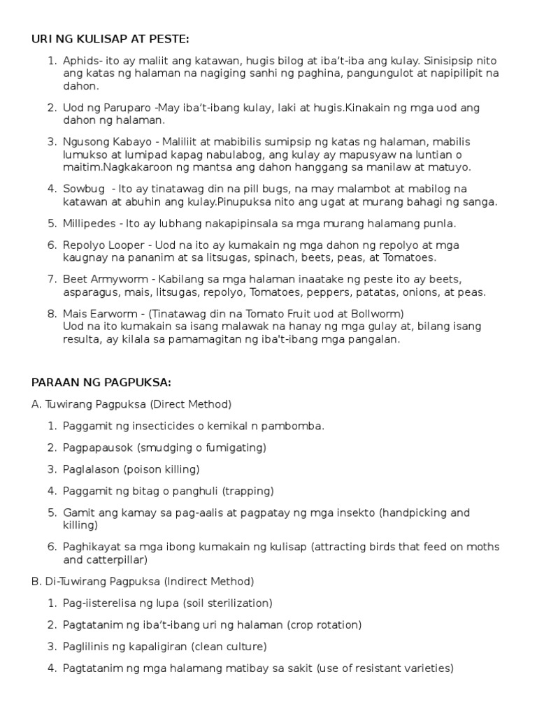 Uri Ng Kulisap at Peste