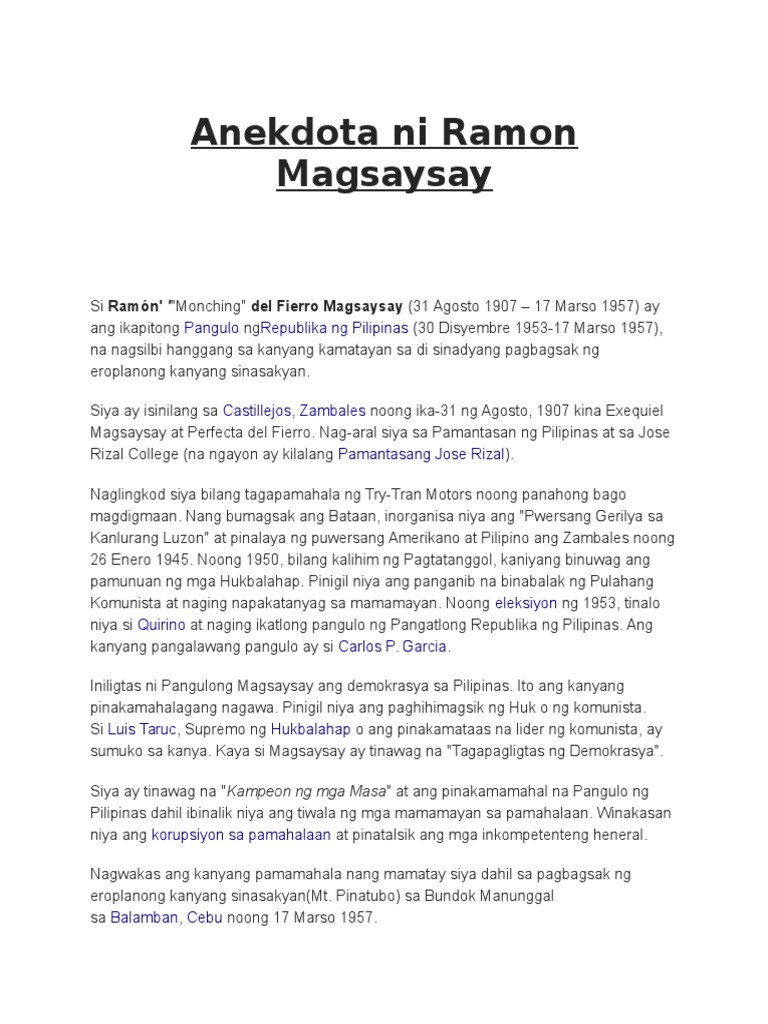 Anekdota Ni Ramon Magsaysay